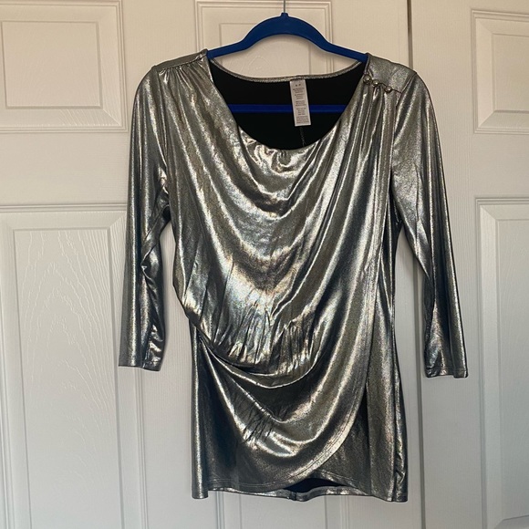 Tops | Silver Metallic Top | Poshmark